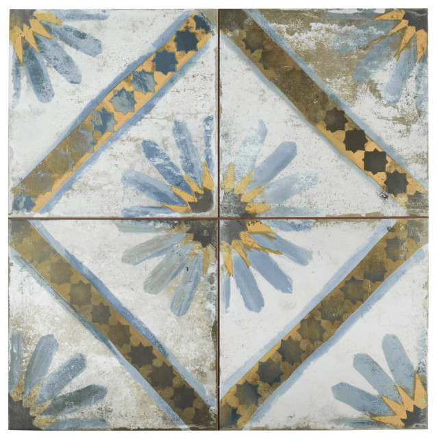 Royals Marrakech Ceramic Floor and Wall Tile, Blue, Sample - Farmhouse ...