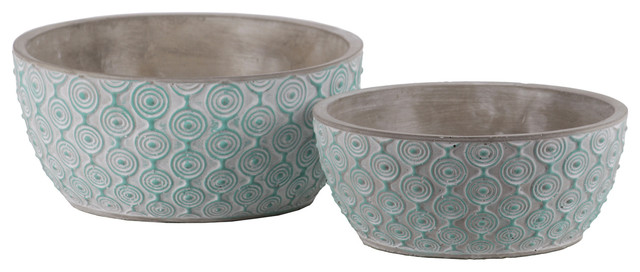 Cement Low Round Embossed Concentric Circle Design Pot, Set of 2 ...
