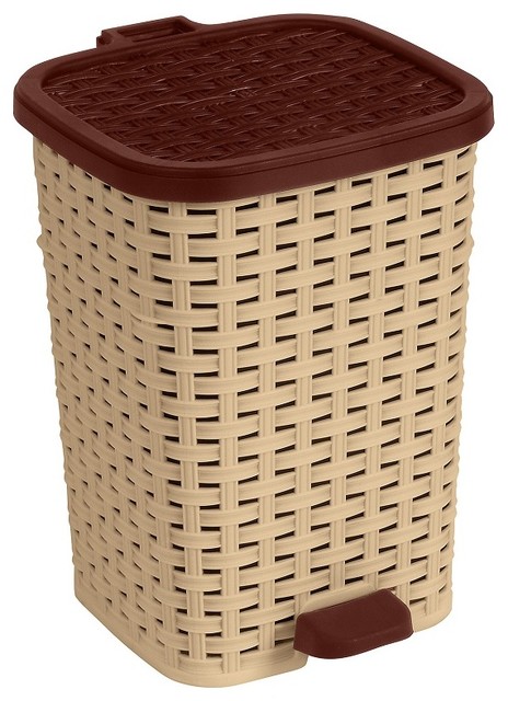 Superio Wicker Style Step Trash Can, 12 qt., Beige/Brown - Tropical ...