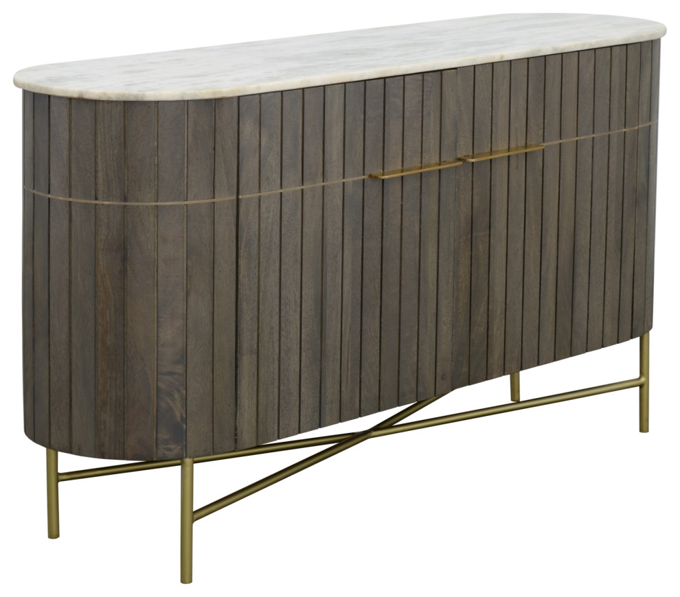 Cameron Modern Solid Mango Wood, Iron, & Marble Two Door Oval Credenza ...