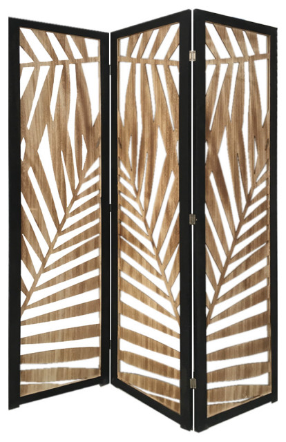 HomeRoots 3 Panel Room Divider With Tropical Leaf Design - Tropical ...