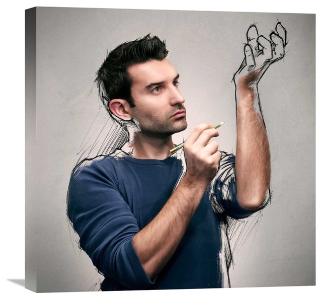 "The Power Of The Sketch" Canvas Giclee by Sebastien Del Grosso, 16"x16 ...