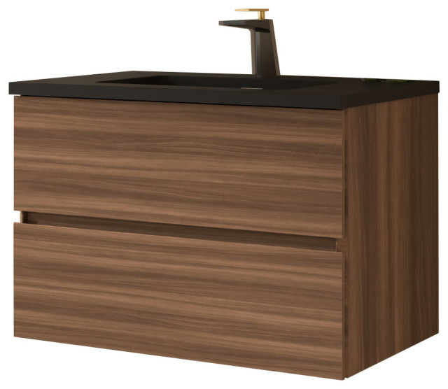 ConceptBaths Edith Wall Mount Bathroom Vanity With Black Top, 30 ...