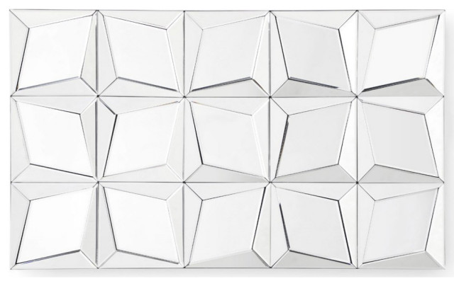 46" Rist Mirror Unique Geometric Design Black Wood Backing Dual Hanging ...