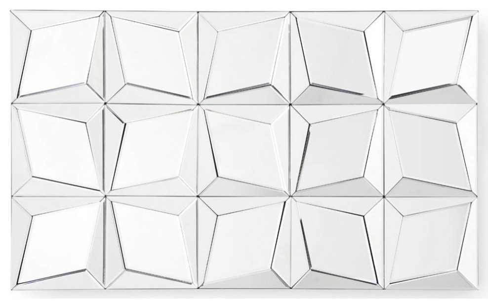 46" Rist Mirror Unique Geometric Design Black Wood Backing Dual Hanging ...