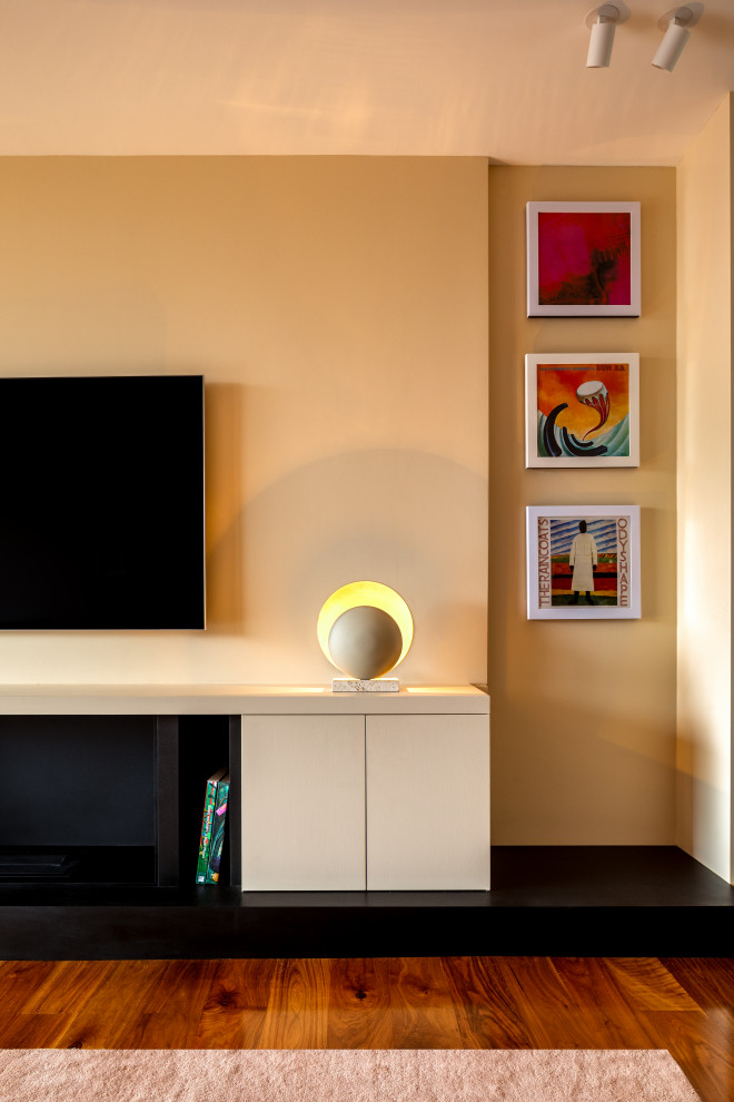 Bespoke tv unit with biofuel fire and table lamp - Contemporary ...