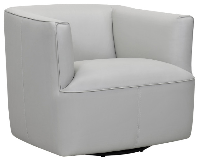 Whitney Swivel Dove Gray Genuine Leather Barrel Chair - Transitional ...