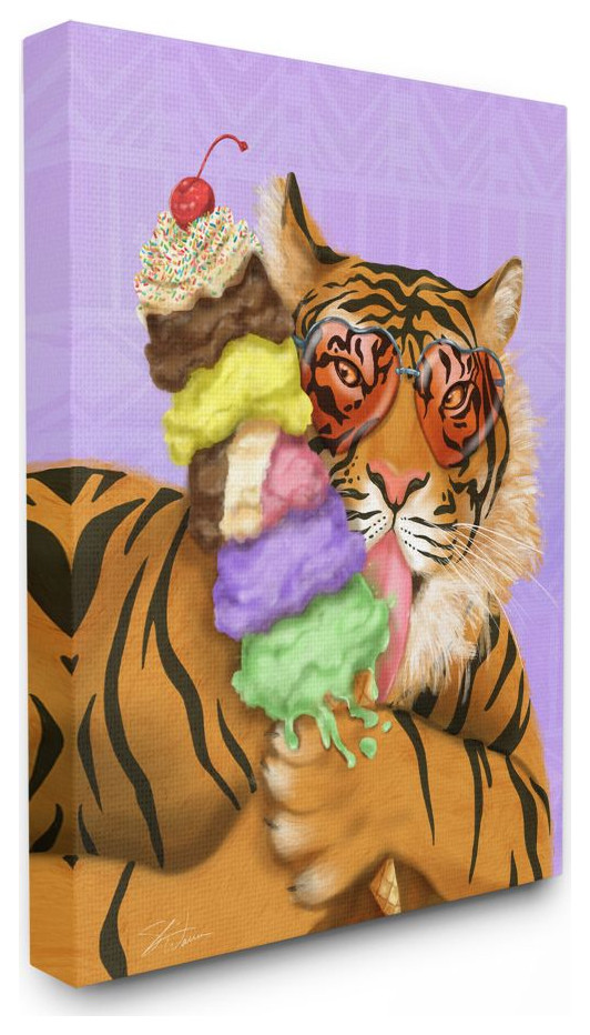 Glamour Tiger with Colorful Ice Cream Cone, 30 x 40 - Contemporary ...
