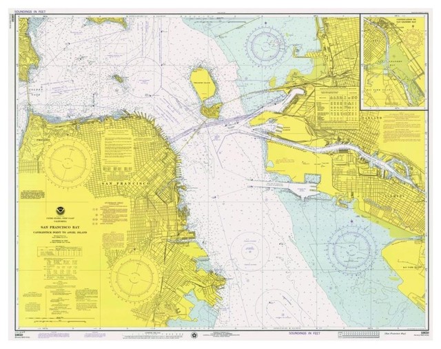 "Nautical Chart - San Francisco Bay ca. 1975" Paper Art, 18"x14", 18 ...