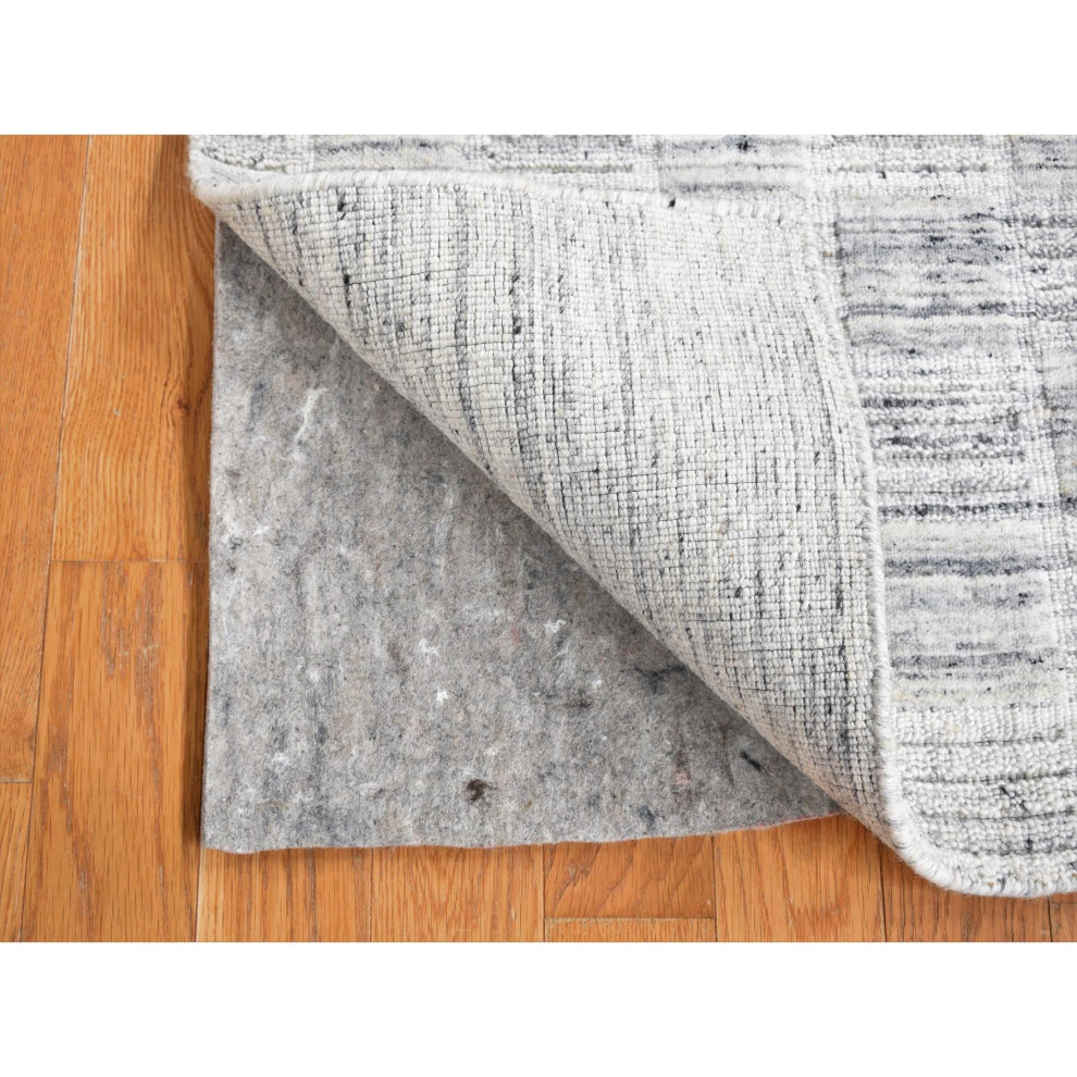 Pearl White Hand Loomed Modern Checkers Design Pure Wool Rug 1'10"x2 ...