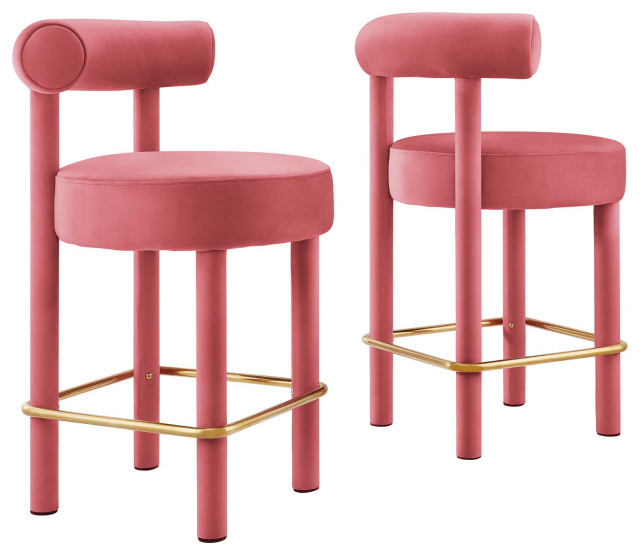 Toulouse Performance Velvet Counter Stool, Set of 2, Blossom Gold ...