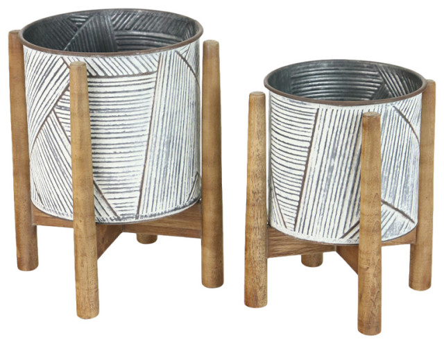 Mid Century Modern Galvanized Metal Rustic Planters, 2-Piece Set ...