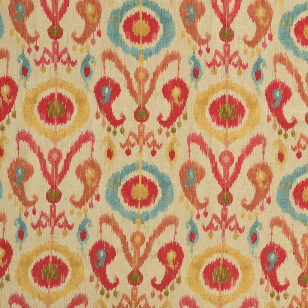 Fiesta Red Ethnic Print Upholstery Fabric - Mediterranean - Upholstery ...