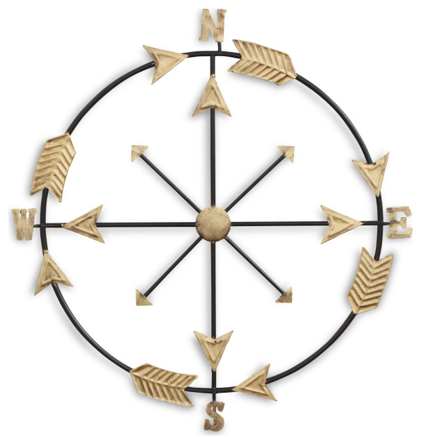 Wall Compass With Golden Arrow Accents - Southwestern - Metal Wall Art ...