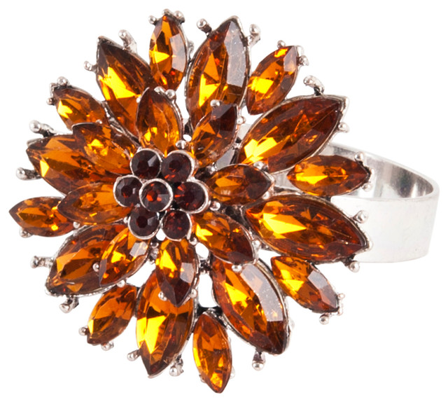 Sparkling Jeweled Flower Napkin Rings, Set of 4 - Contemporary - Napkin ...