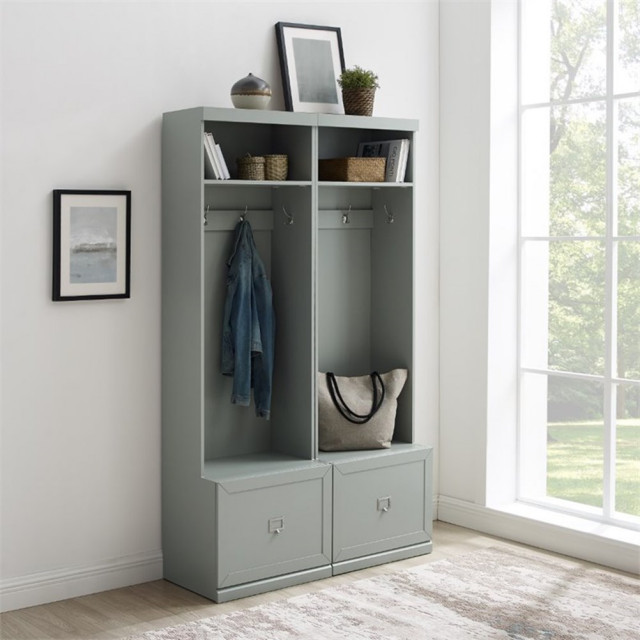 Bowery Hill 2-Drawer Wood Hall Tree Entryway in Distressed Gray (Set of ...