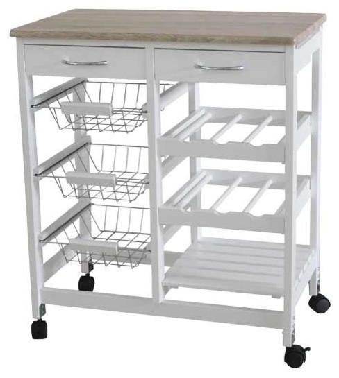 Kitchen Trolley with 2 Drawers and Baskets - Farmhouse - Kitchen ...