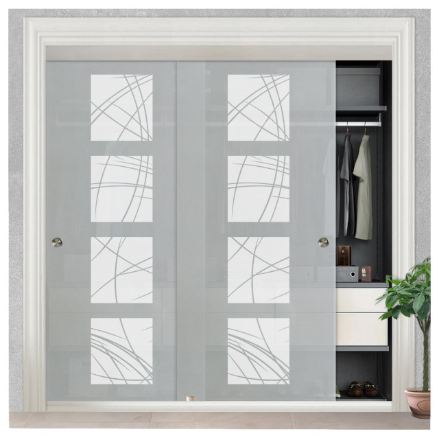 Frameless Sliding Closet Bypass Glass Door With Design, 72"x80 ...