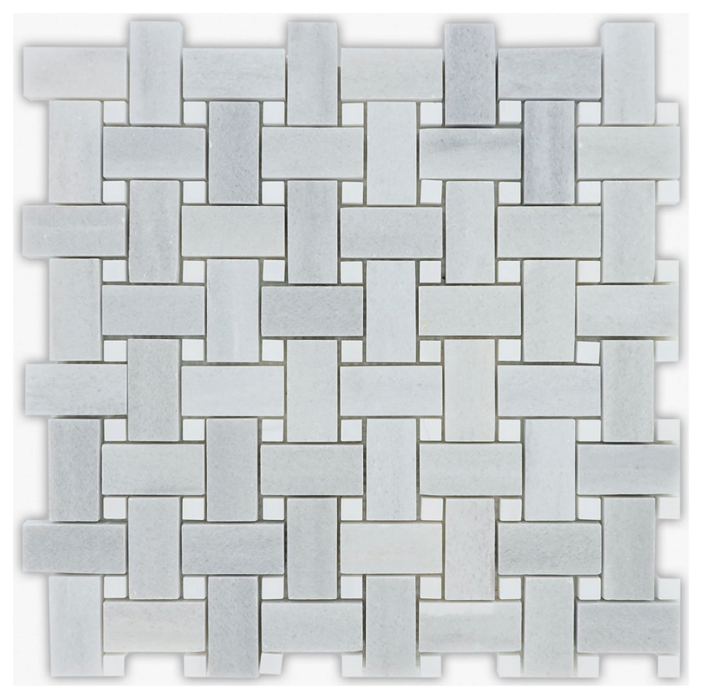 Marmara and Dolomiti Polished 1x2 Basket Weave Marble Mosaic, 12x12 ...