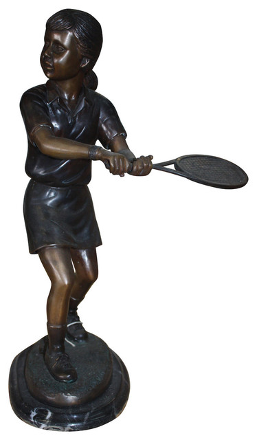 Bronze Girl Playing Tennis Statue, Medium up to 36" - Contemporary ...