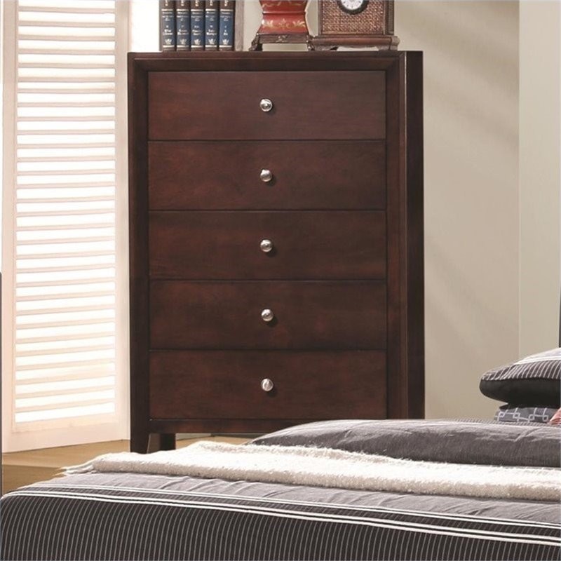 Coaster Serenity 5 Drawer Chest in Rich Merlot and Brushed Nickel ...