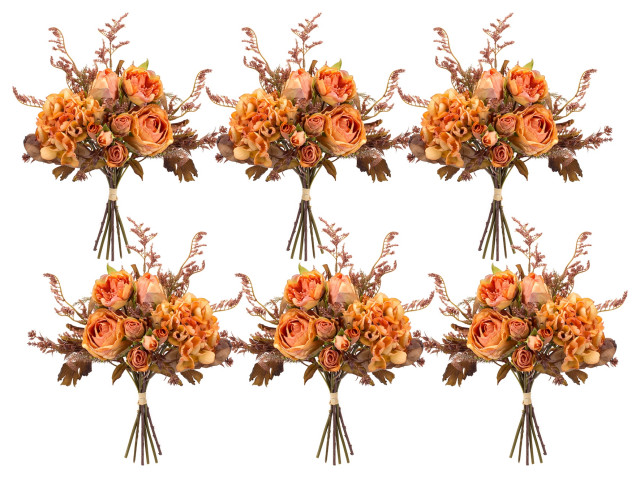 Rose And Fall Foliage Bouquet (Set Of 6) 15"H Polyester - Transitional ...