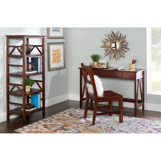 Linon Titian Pine Wood Classic One Drawer Desk in Rich Tobacco Brown ...