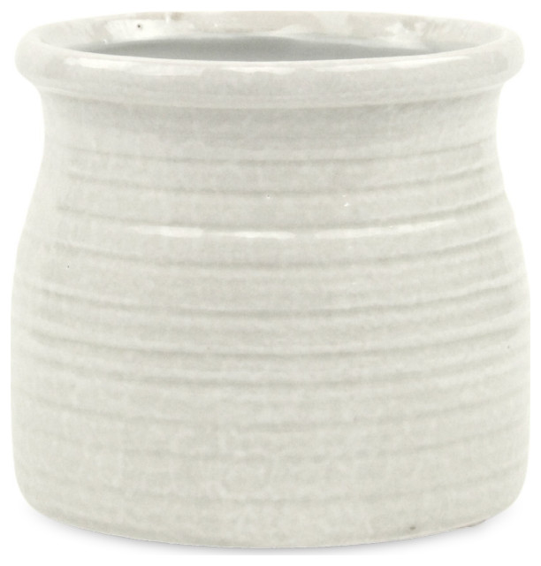 Curved White Ceramic Pot - Medium - Transitional - Indoor Pots And ...