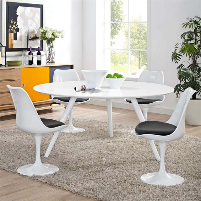 Modway Lippa 54" Round Wood Top Dining Table with Tripod Base in White ...