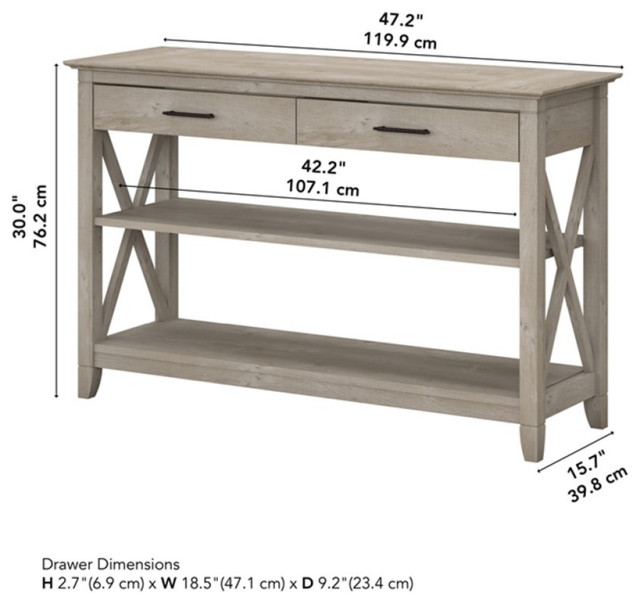 Bush Furniture Key West Console Table with Drawers & Shelves in Washed ...
