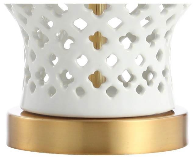 Quatrefoil Fretwork 20.5" Ginger Jar Ceramic and Metal LED Table Lamp ...