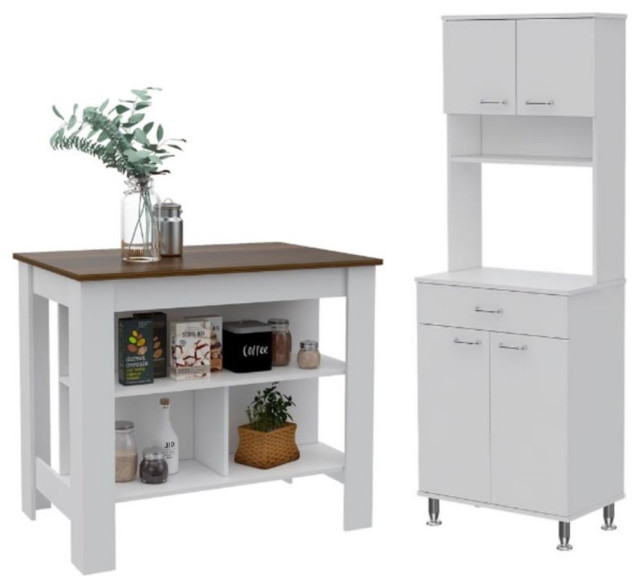 Home Square 2-Piece Set with Kitchen Island & 66" High Pantry Cabinet ...