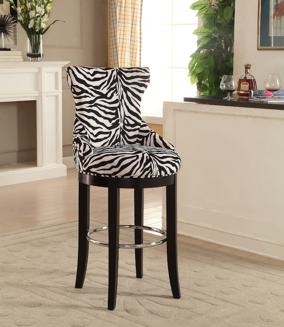 Peace and Zebra-print Patterned Fabric Bar Stool - Contemporary - Bar ...