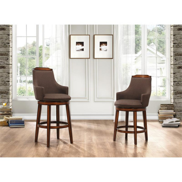 Pemberly Row Wood Pub Height Swivel Bar Stool in Burnished Oak (Set of ...