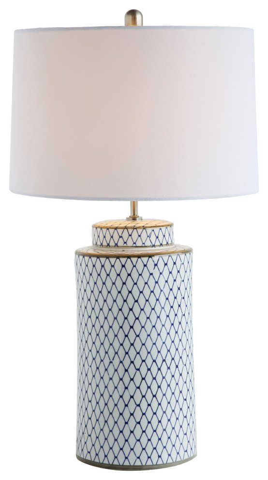 Indigo and White Ceramic Table lamp With Linen Shade - Transitional ...