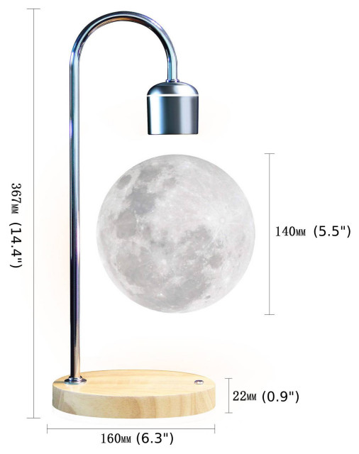Creative Silver/Black Iron 3D Levitating Moon LED Table Lamp ...