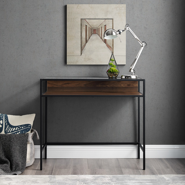 35" Urban Metal and Wood Compact Work Desk With Glass and a Shelf ...