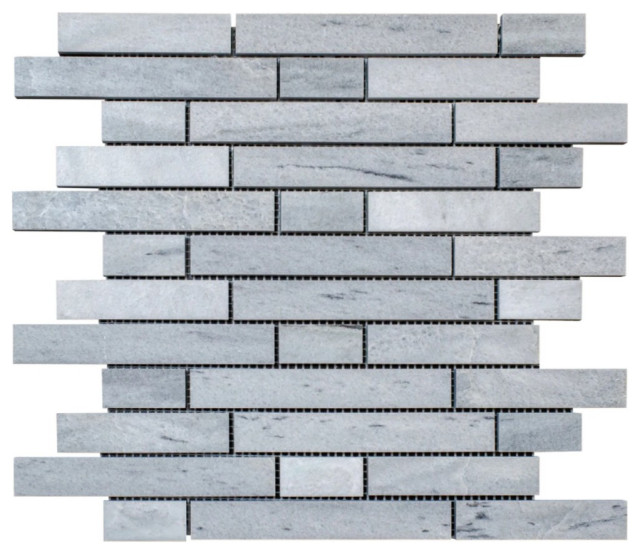 Solto White Marble Strip Liner on 12" x 12" Mesh Mosaic Tile (10 sqft ...