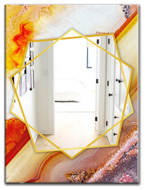 Designart Colors of The Sun Agate Modern Frameless Wall Mirror, 24x32 ...