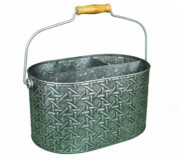 Galvanized Metal Caddy, Gray - Farmhouse - Baskets - by Benzara Inc | Houzz