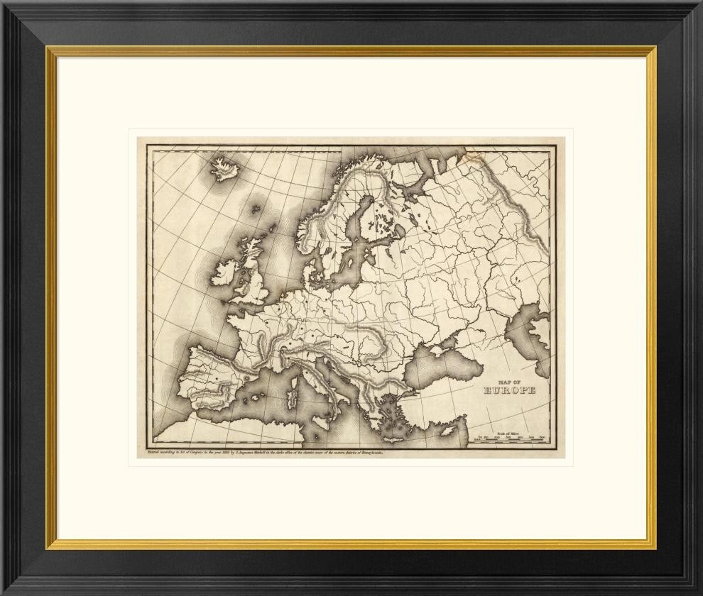 "Map of Europe, 1839" Framed Digital Print by Samuel Augustus Mitchell ...