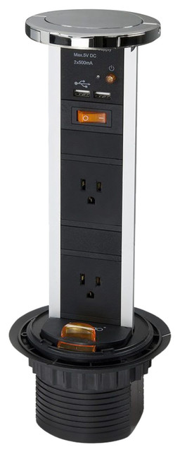 Waterproof 2 Plug Port Pull Up Power Bar Outlet Dual USB Connector ...