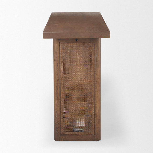Grier Medium Brown Solid Wood & Cane Console Table - Tropical - Console ...