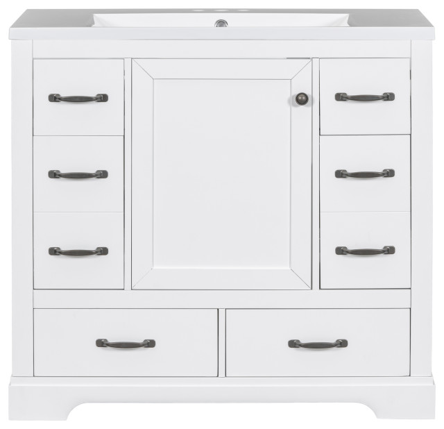 36" MDF Freestanding Bath Vanity Set, Integrated Ceramic Sink - Modern ...