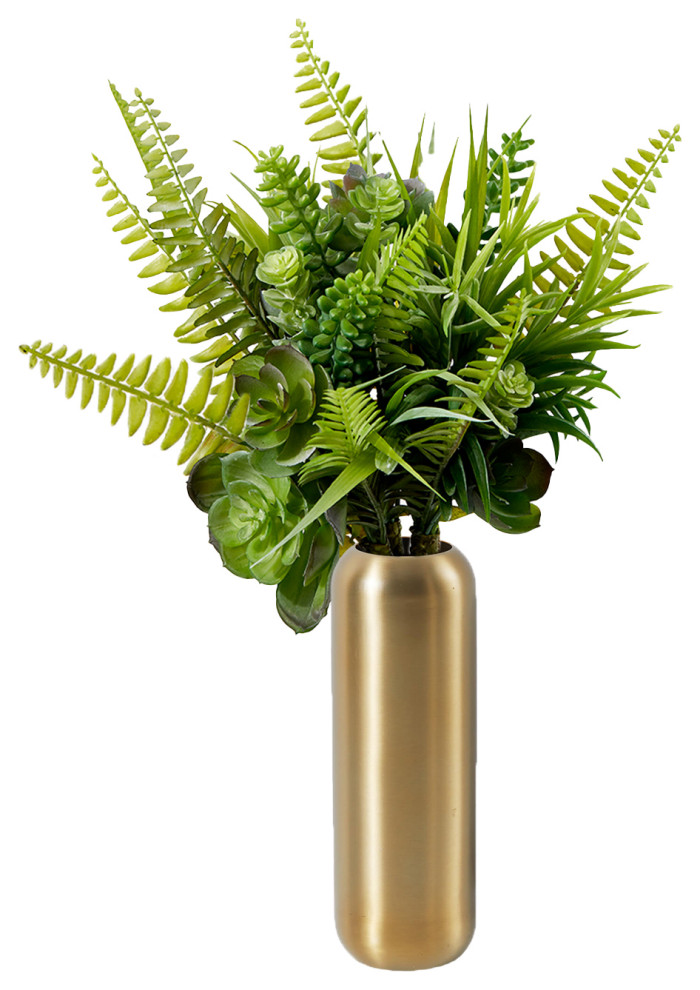 Serene Spaces Living DIY Vase Kit: Succulent Bouquet & Gold Metal Vase ...