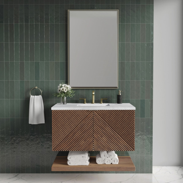36" Modern Chestnut Floating Single Bath Vanity Solid Surface, James ...