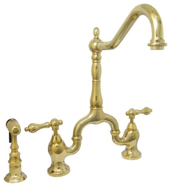 English Country Bridge Kitchen Faucet with Side Sprayer, Classic Design ...