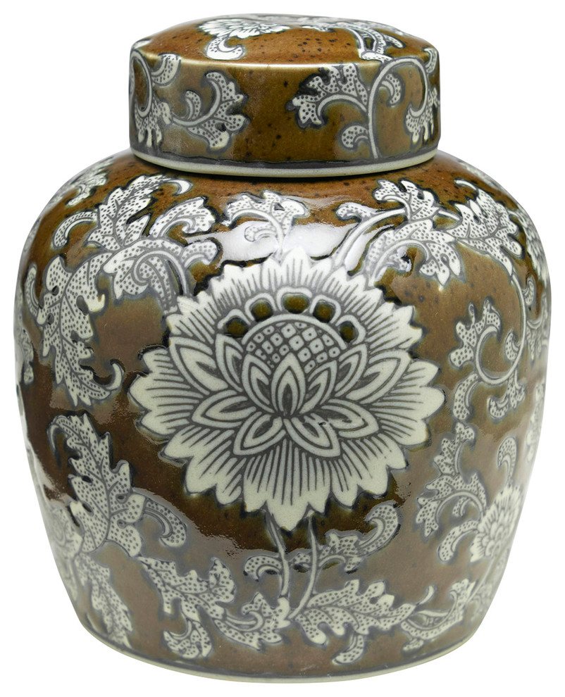9" Brown & Grey Ginger Jar - Asian - Decorative Jars And Urns - by ...