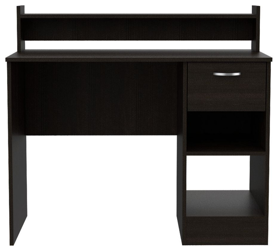 Charlotte Computer Desk with 2 Storage Shelves, Built-in Drawer, Black ...