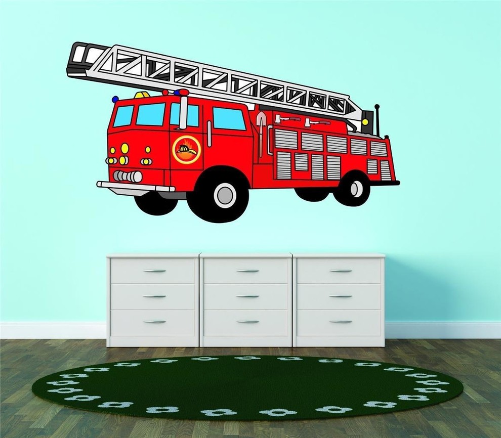 Red Firetruck Firefighting Decal, 16x32", 16X32 - Contemporary - Wall ...